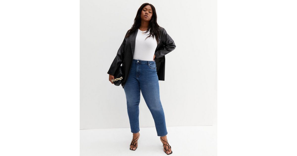 Curves Black Leather-Look Blazer | New Look