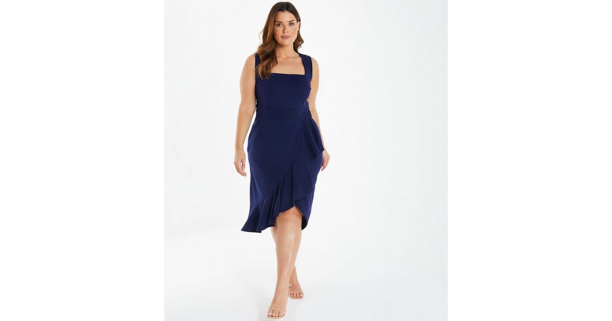 Quiz Curves Navy Dip Hem Midi Wrap Dress New Look