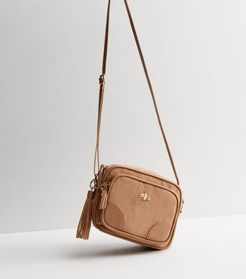 Camel Suedette Bee Camera Bag | New Look