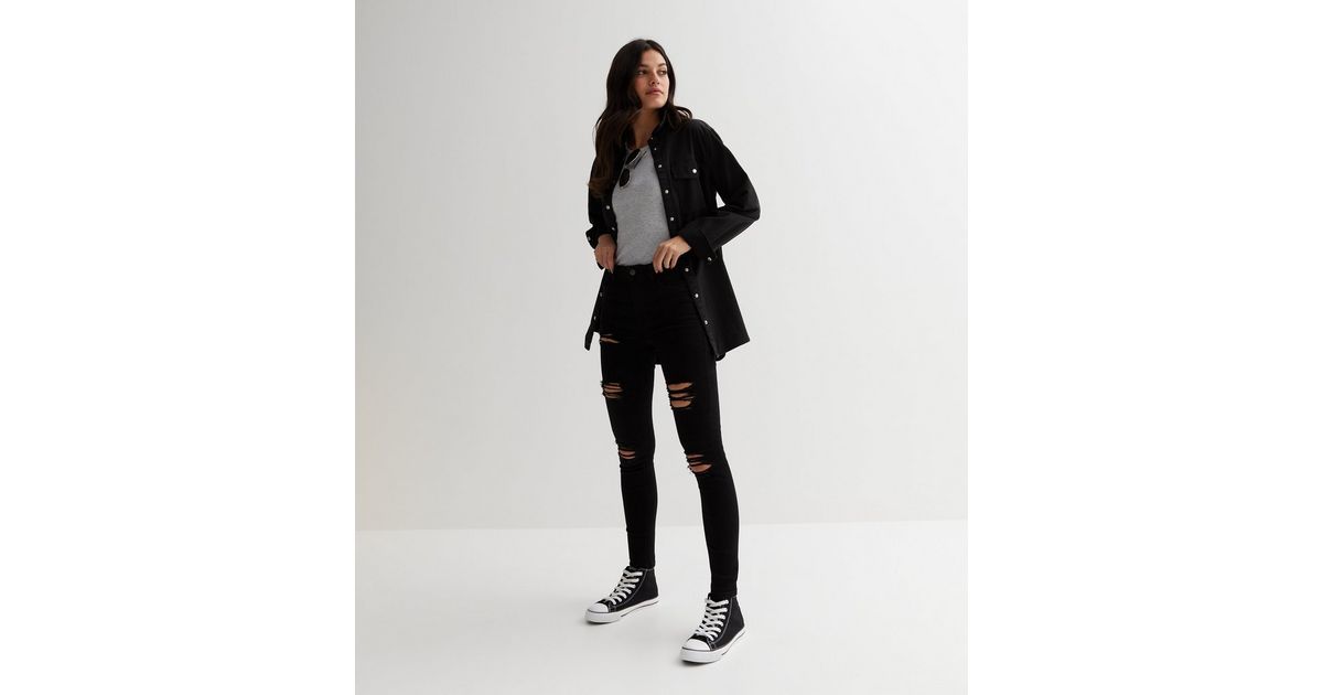 Black Ripped Mid Rise Amie Skinny Jeans | New Look