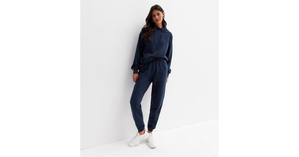 Navy Jersey Cuffed Joggers | New Look
