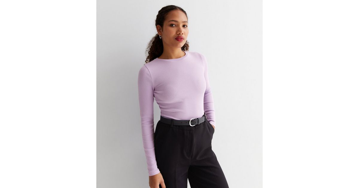Lilac Ribbed Crew Neck Long Sleeve Bodysuit | New Look