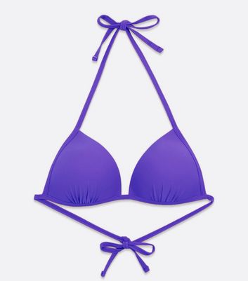 Purple Halter Moulded Triangle Bikini Top | New Look