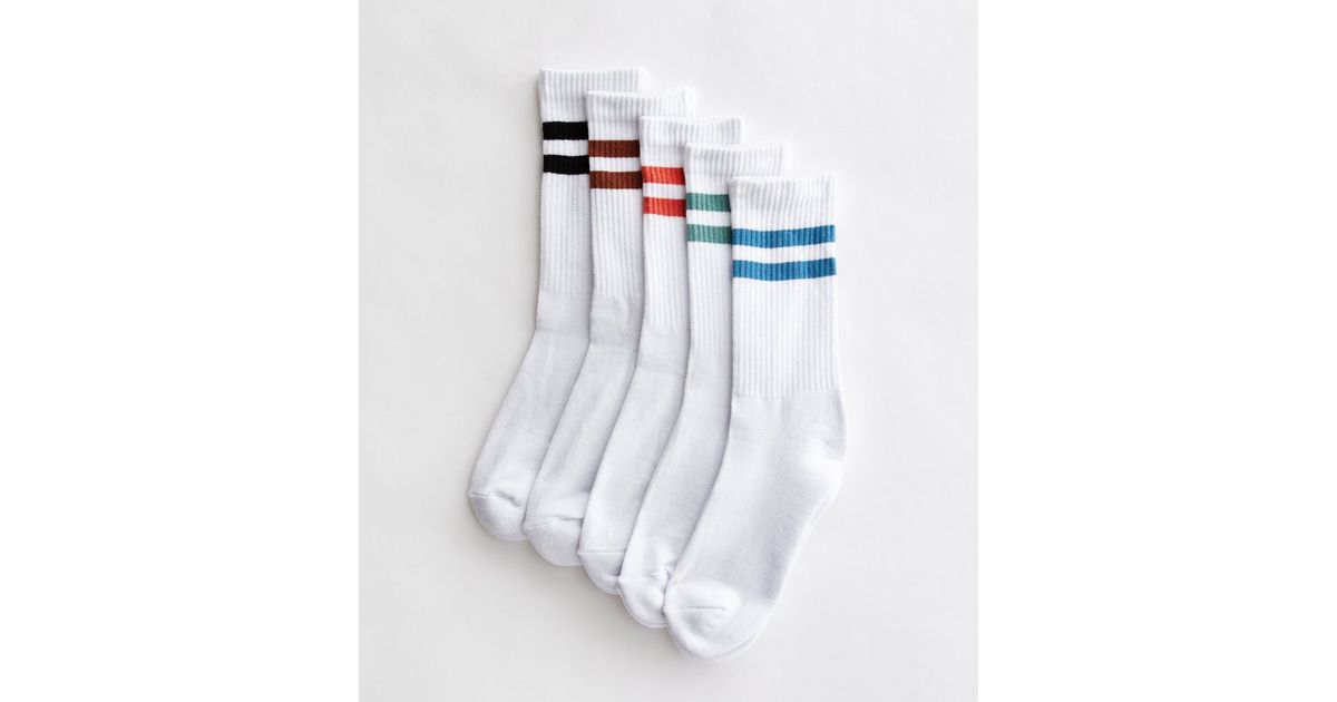 5 Pack White Stripe Sport Socks | New Look