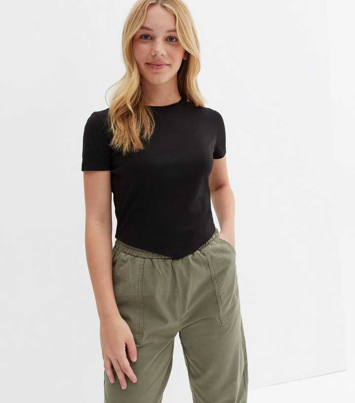 Girls Black Hanky Hem T-Shirt | New Look