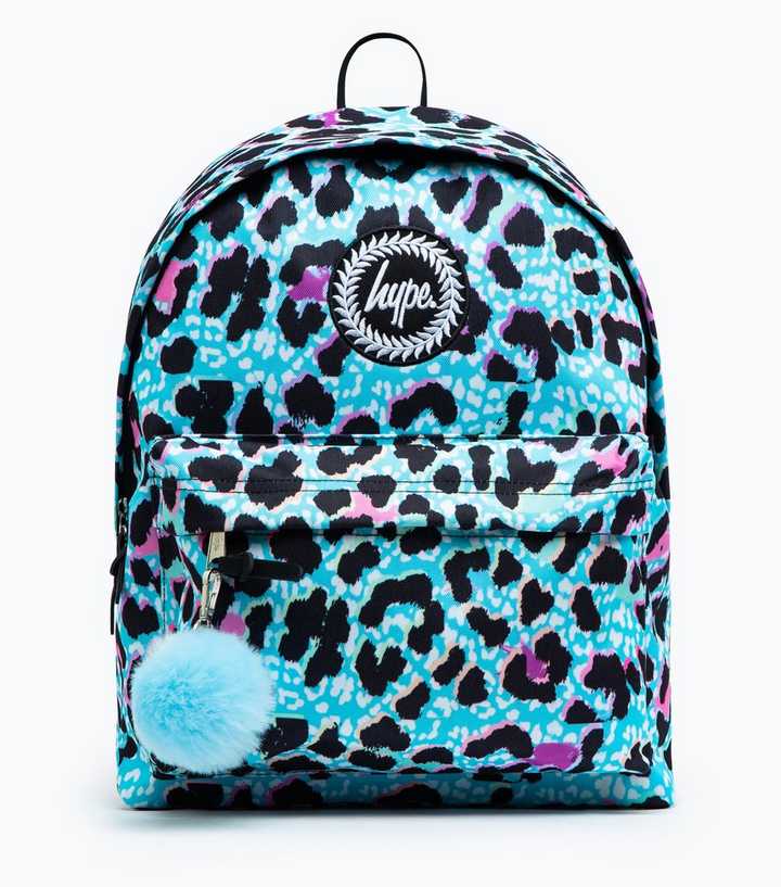 HYPE KIDS Blue Leopard Print Pom Backpack | New Look
