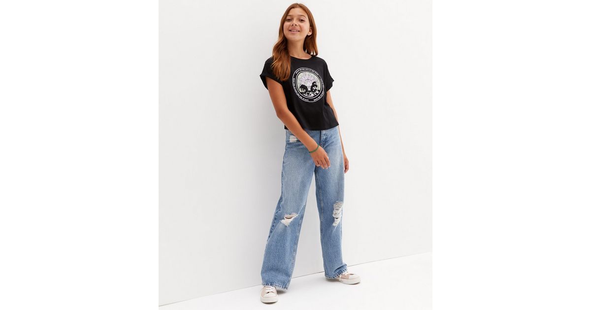 Girls Pale Blue Ripped High Waist Adalae Wide Leg Jeans | New Look