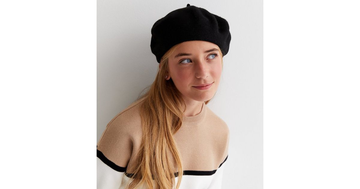 Girls Black Wool Blend Beret | New Look