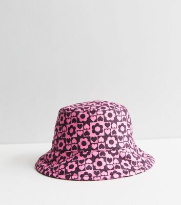 Girls Pink Daisy Checkerboard Felt Bucket Hat | New Look