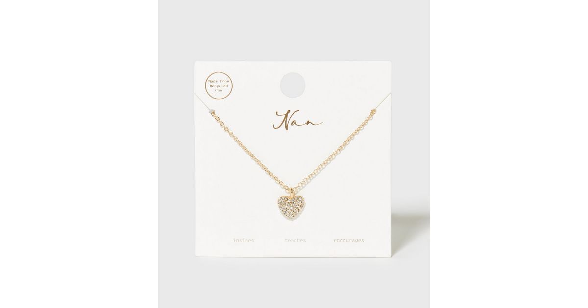 Gold Diamanté Heart Nan Gift Necklace | New Look