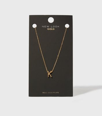 Real Gold Plated K Initial Pendant Necklace | New Look