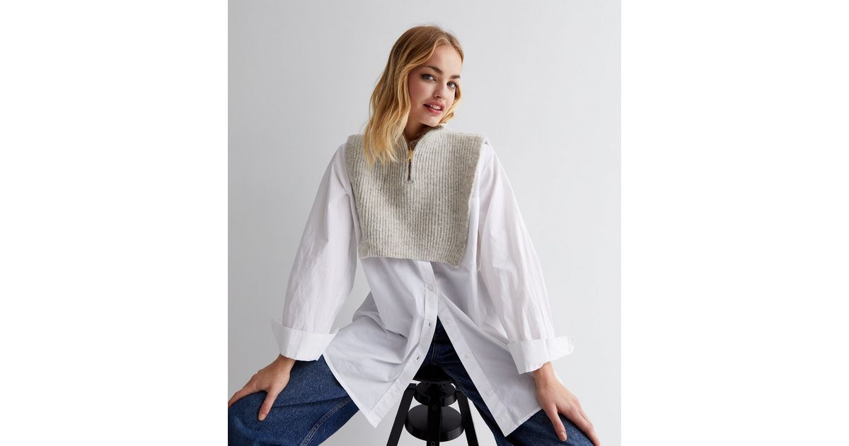 Cream Ribbed Knit High Neck Tabard | New Look