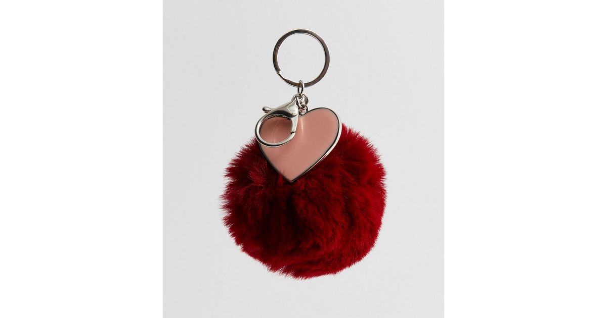 Red Pom Pom Heart Keyring | New Look