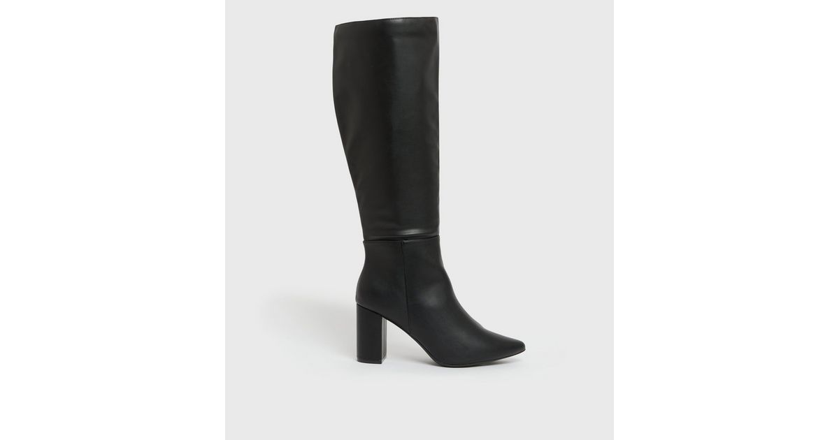 Black Knee High Pointed Block Heel Boots | New Look
