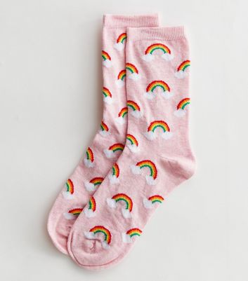 Mid Pink Rainbow Cloud Socks | New Look