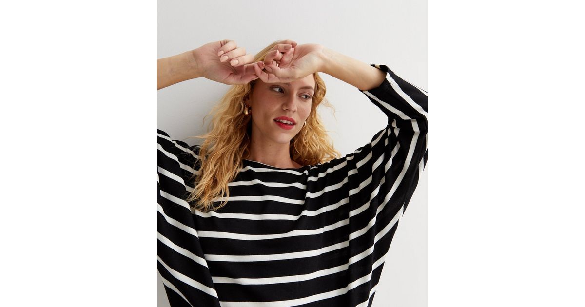 Black Stripe Deep Hem Bat Wing Top | New Look