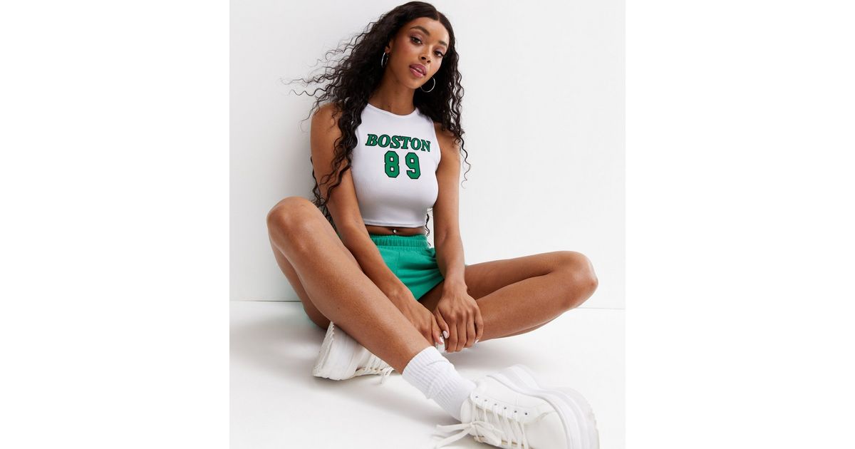 Pink Vanilla White Ribbed Varsity Logo Crop Top | New Look