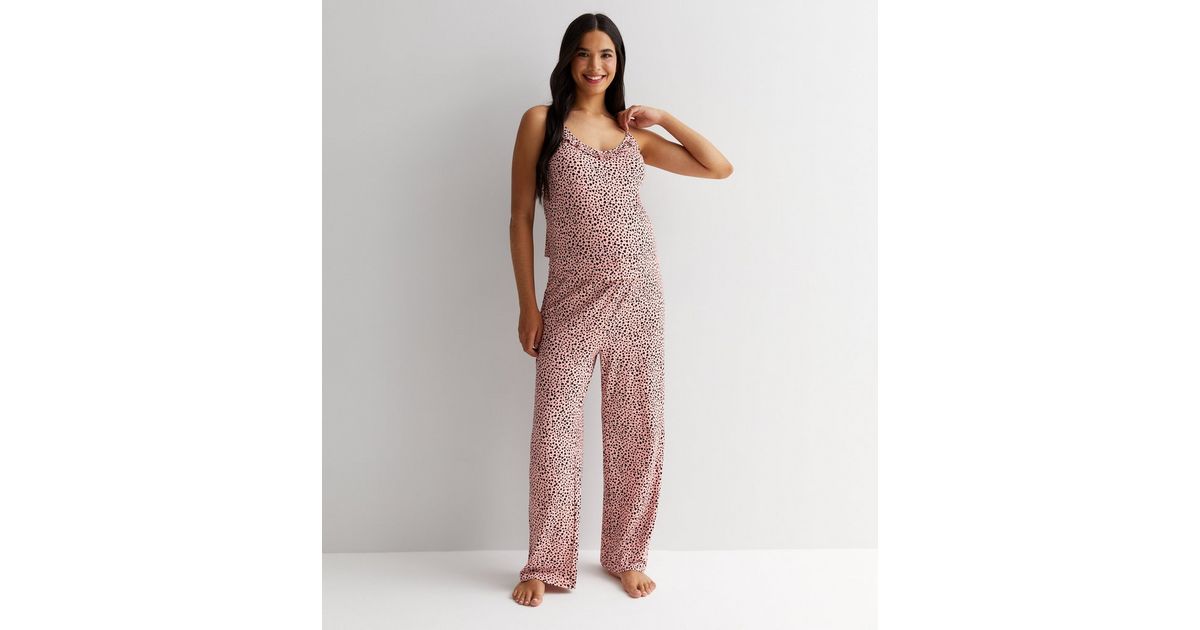 Maternity Pink Soft Touch Cami Pyjama Set With Heart Print New Look