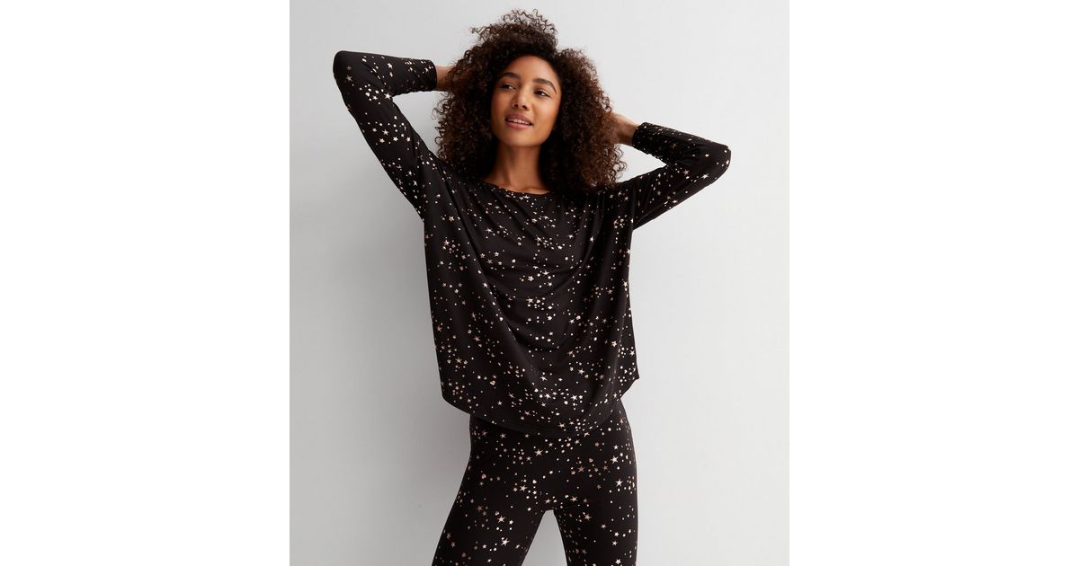 Black Soft Touch Pyjama Set With Metallic Star Print New Look