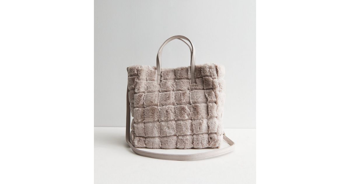 Mink Quilted Faux Fur Finish Tote Bag | New Look