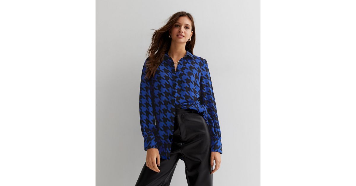 Blue Dogtooth Long Sleeve Shirt | New Look