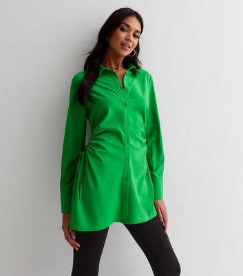 Green Ruched Cut Out Longline Shirt | New Look