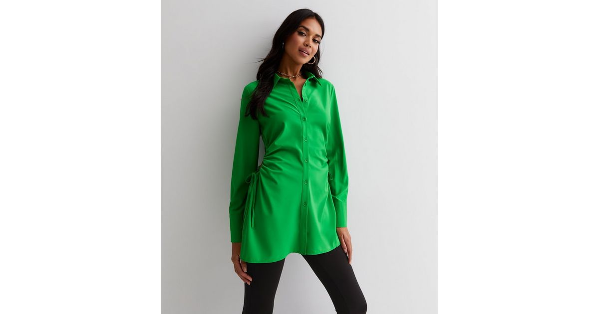 Green Ruched Cut Out Longline Shirt | New Look