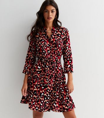 Red Mark Making 3/4 Sleeve Mini Shirt Dress | New Look