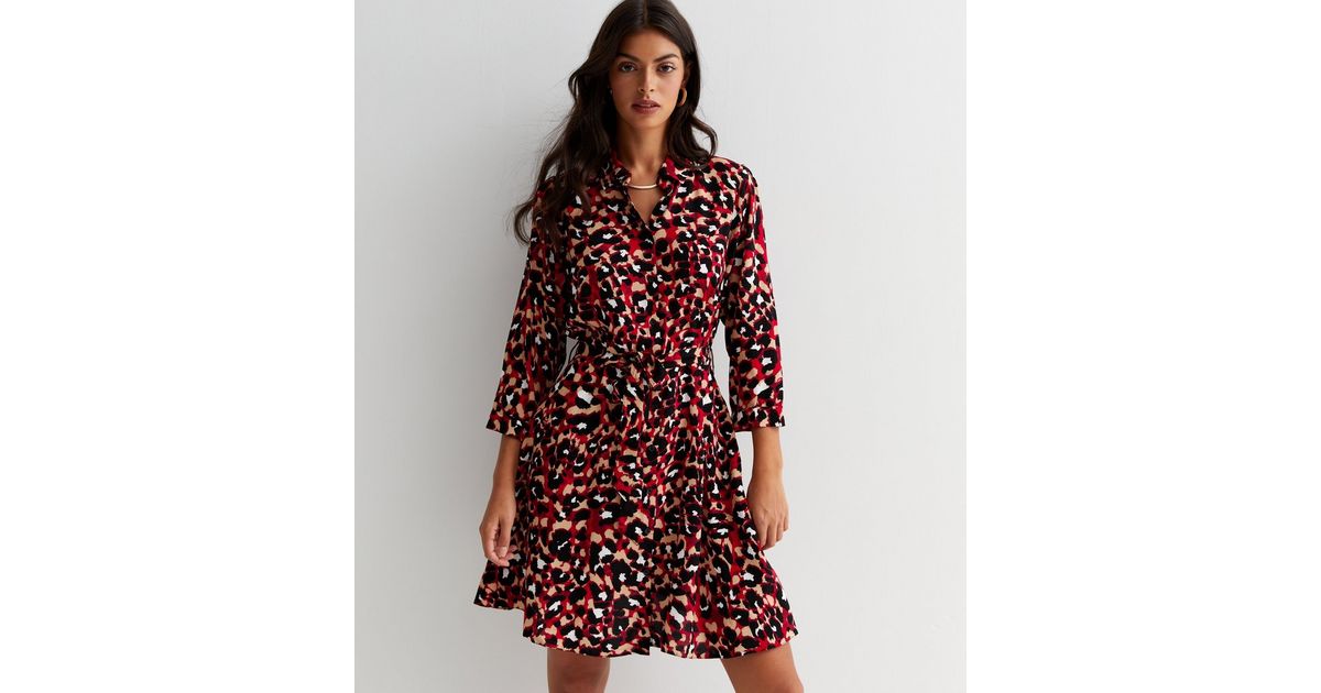 Red Mark Making 3/4 Sleeve Mini Shirt Dress | New Look