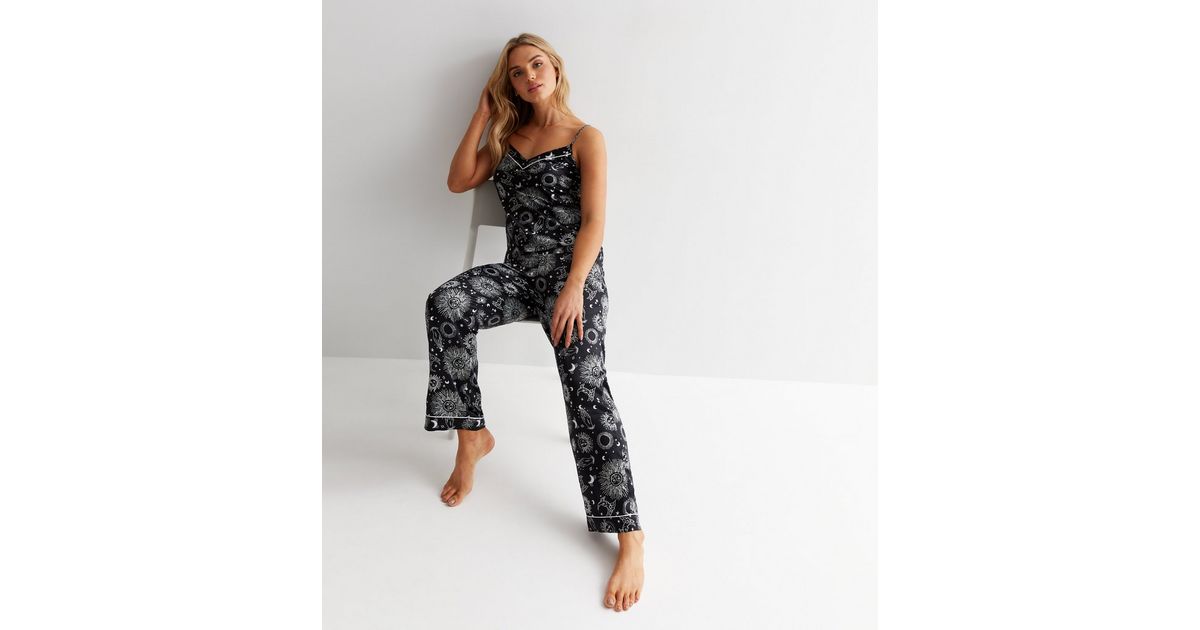 Black Satin Cami Pyjama Set with Mystic Print | New Look