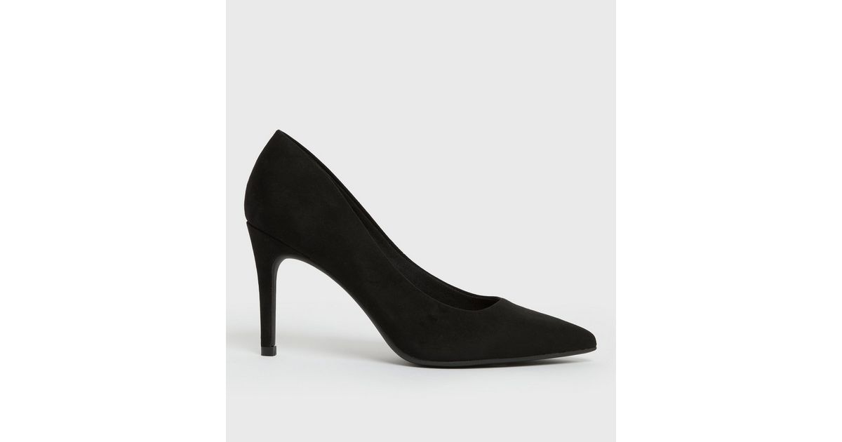 Black Suedette Pointed Stiletto Heel Court Shoes | New Look