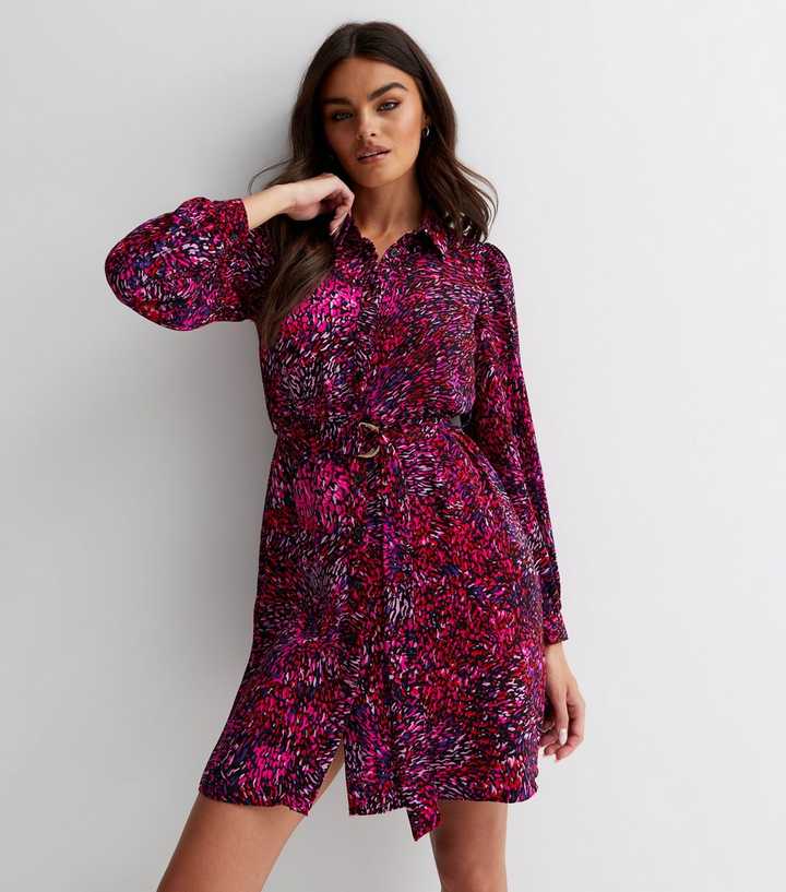 Pink Mark Making Shell Belted Waist Mini Shirt Dress | New Look