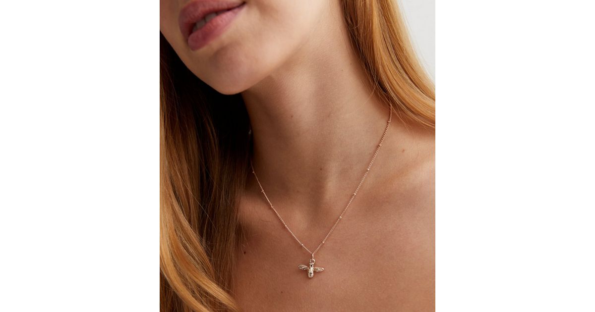 Rose Gold Bee Pendant Necklace | New Look