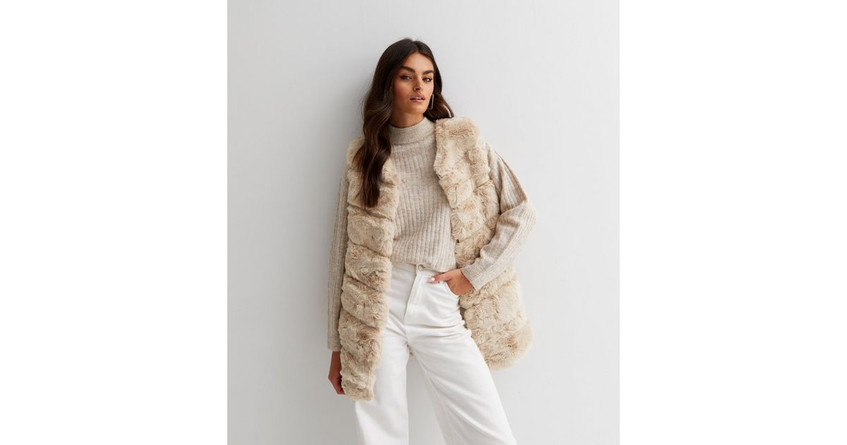 Gini London Stone Pelted Faux Fur Gilet | New Look
