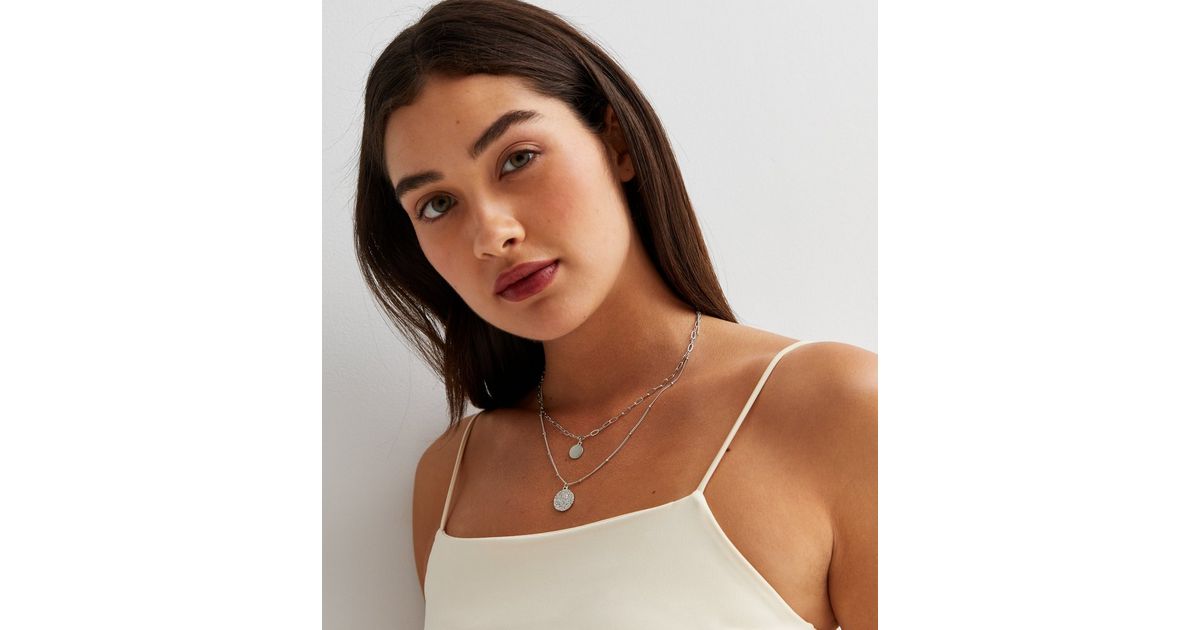 Silver Disc Pendant Layered Necklace | New Look