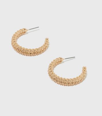Gold Textured Hoop Earrings | New Look