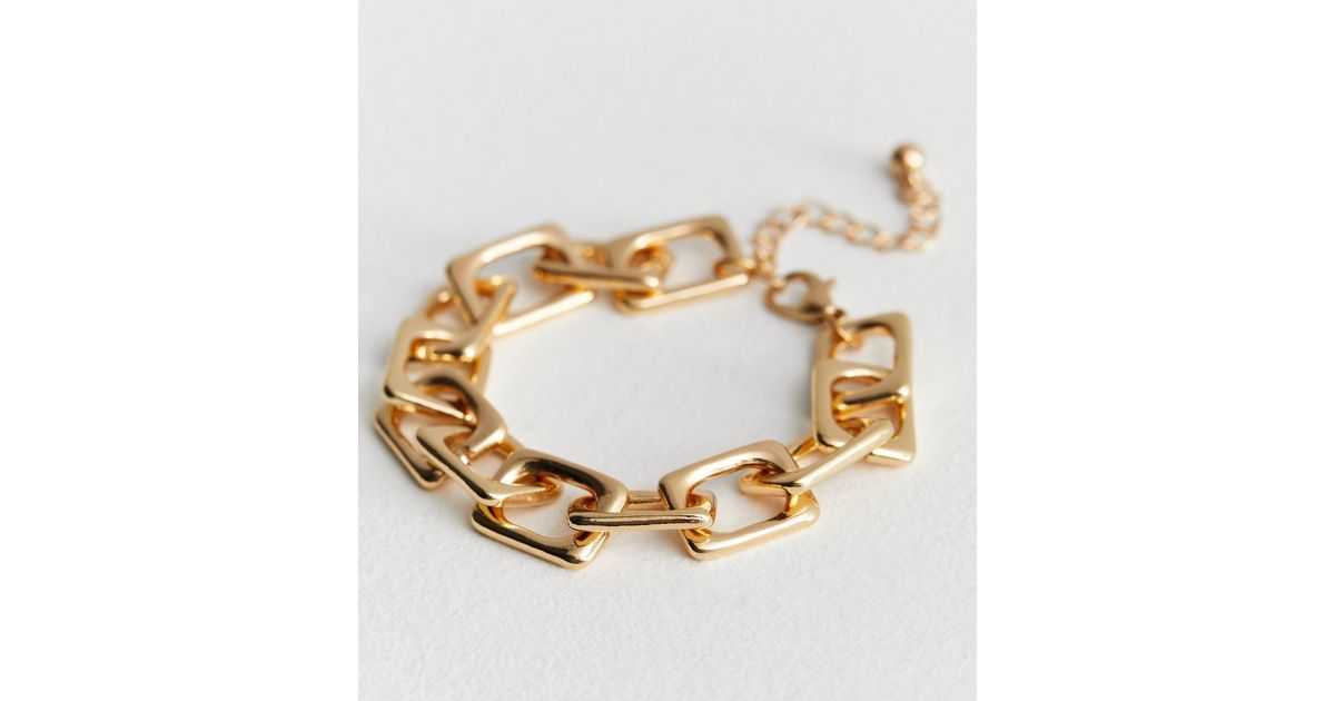 Gold Square Link Chain Bracelet | New Look