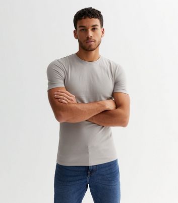 Pale Grey Crew Neck Muscle Fit T-Shirt | New Look