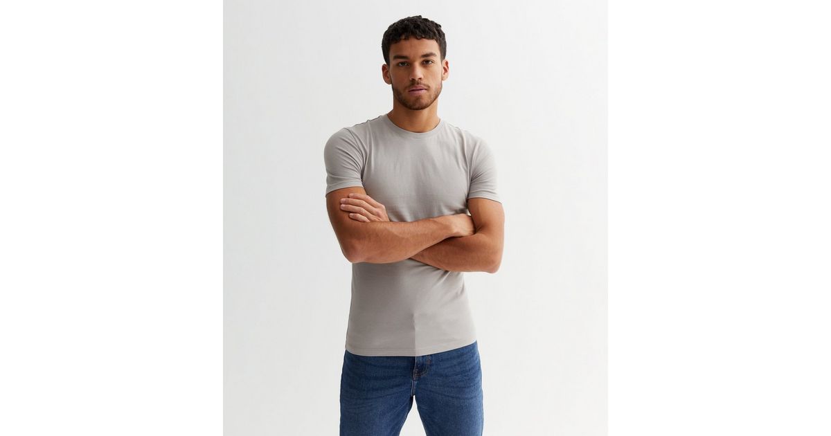 Pale Grey Crew Neck Muscle Fit T-Shirt | New Look