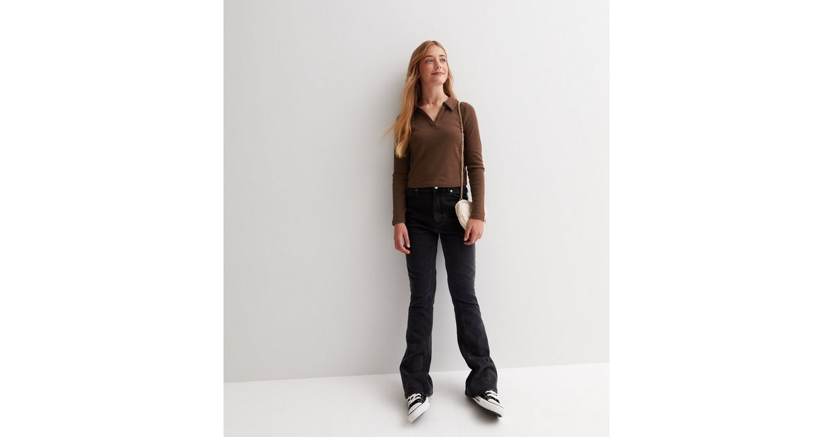 Girls Dark Brown Long Sleeve Polo Top | New Look