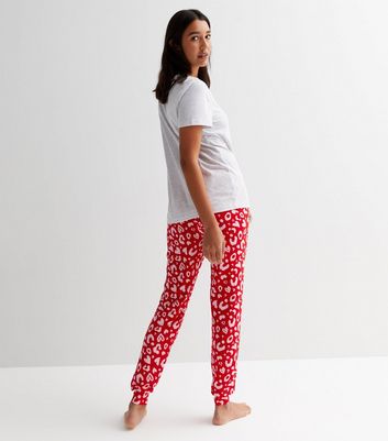 Tall Light Grey Soft Touch Jogger Pyjama Set with Leopard Heart Print ...