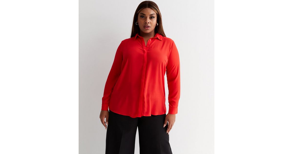 Curves Red Long Sleeve Shirt | New Look