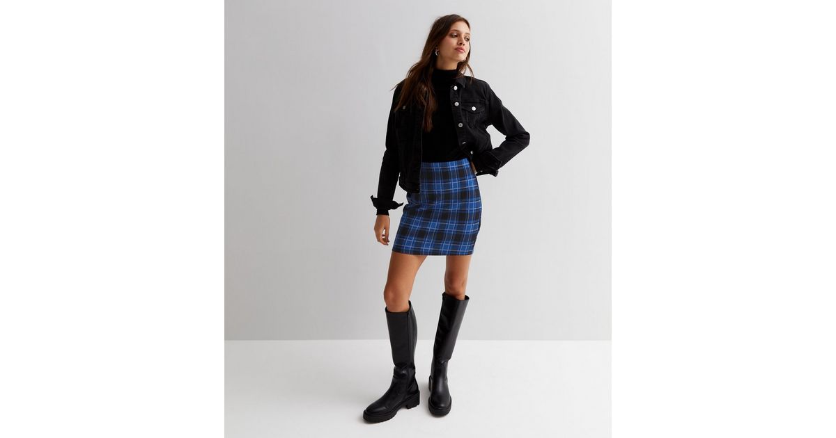 Blue Check Mini Tube Skirt | New Look