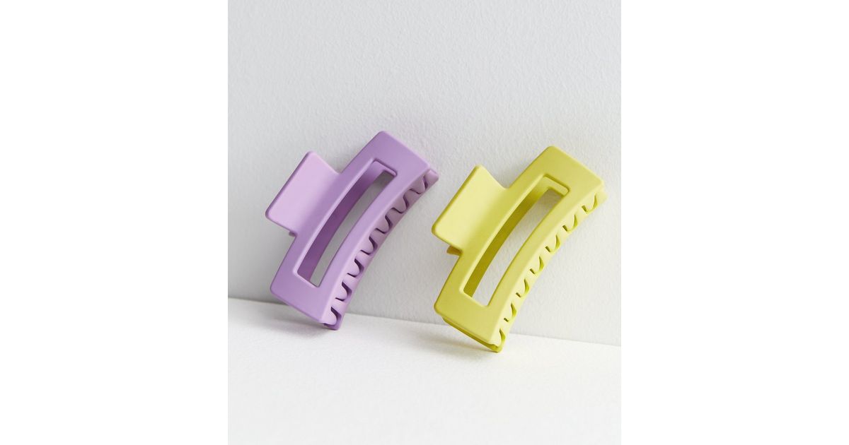 2 Pack Light Green and Lilac Matte Rectangle Claw Clips | New Look
