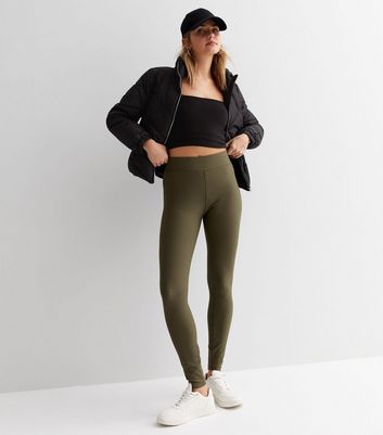 Dark Green Ribbed High Waist Leggings | New Look