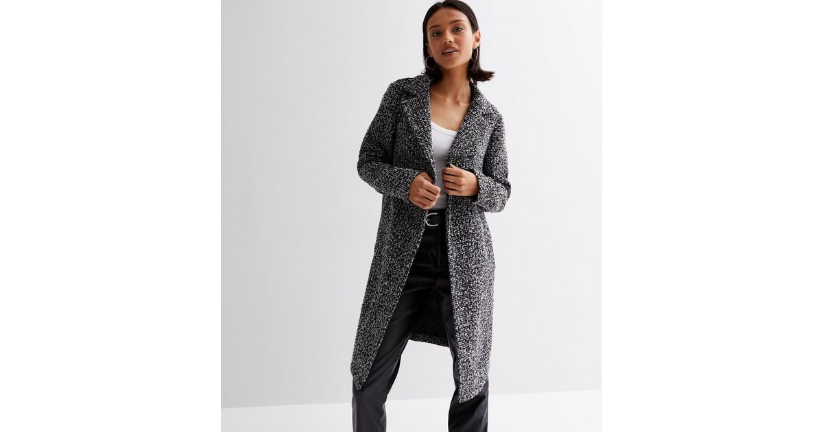 Black Textured Collared Long Coat | New Look