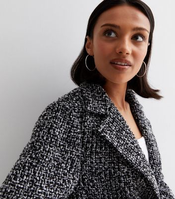 Black Textured Collared Long Coat | New Look