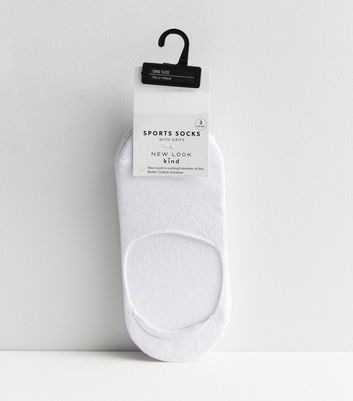 3 Pack White Sports Grip Invisible Socks | New Look