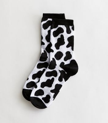 Black Cow Print Socks | New Look