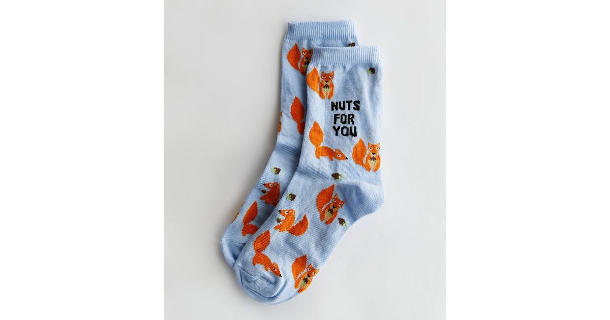 Bright Blue Nuts for You Squirrel Socks | New Look